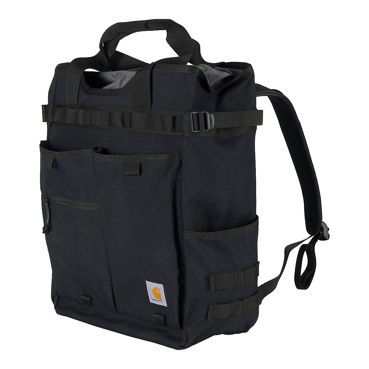 Carhartt Nylon Convertible Tote, Water-Resistant Cinch-Top Backpack, Black, One Size