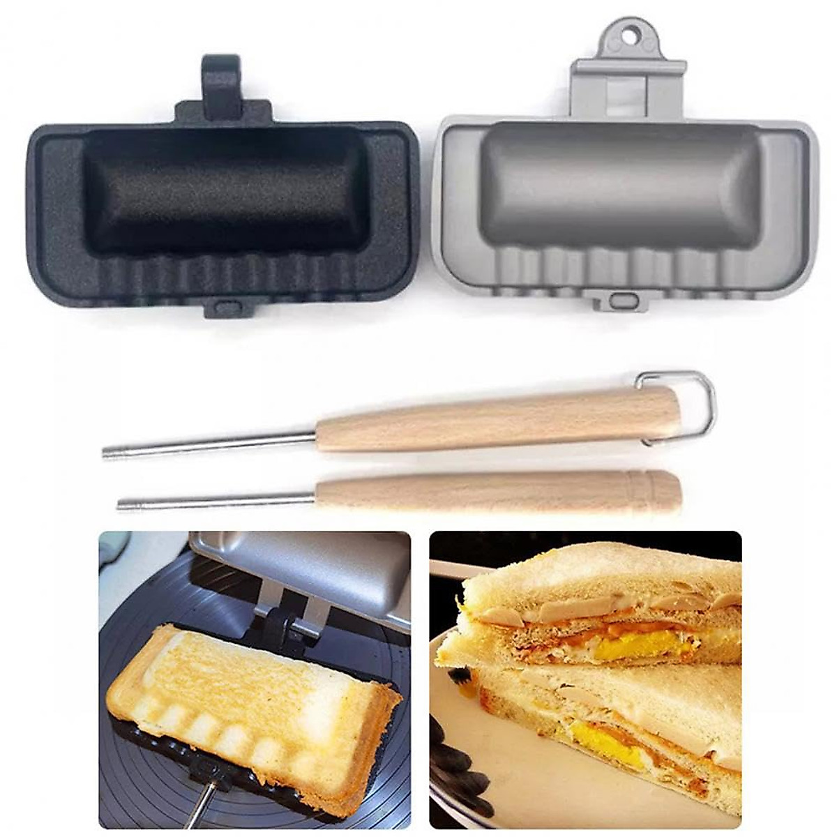 sandwich baking pan,Double-sided Sandwich Mold,Aluminum Alloy Hot Dog Toaster,Nonstick Sandwich Maker,Frying Pan for Breakfast Pancakes, Toast, Omelets