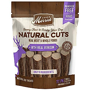 Merrick Natural Cuts Rawhide Free Dog Treats Filled Chew Made with Real Meat and Whole Foods, Venison, 0.56 pounds