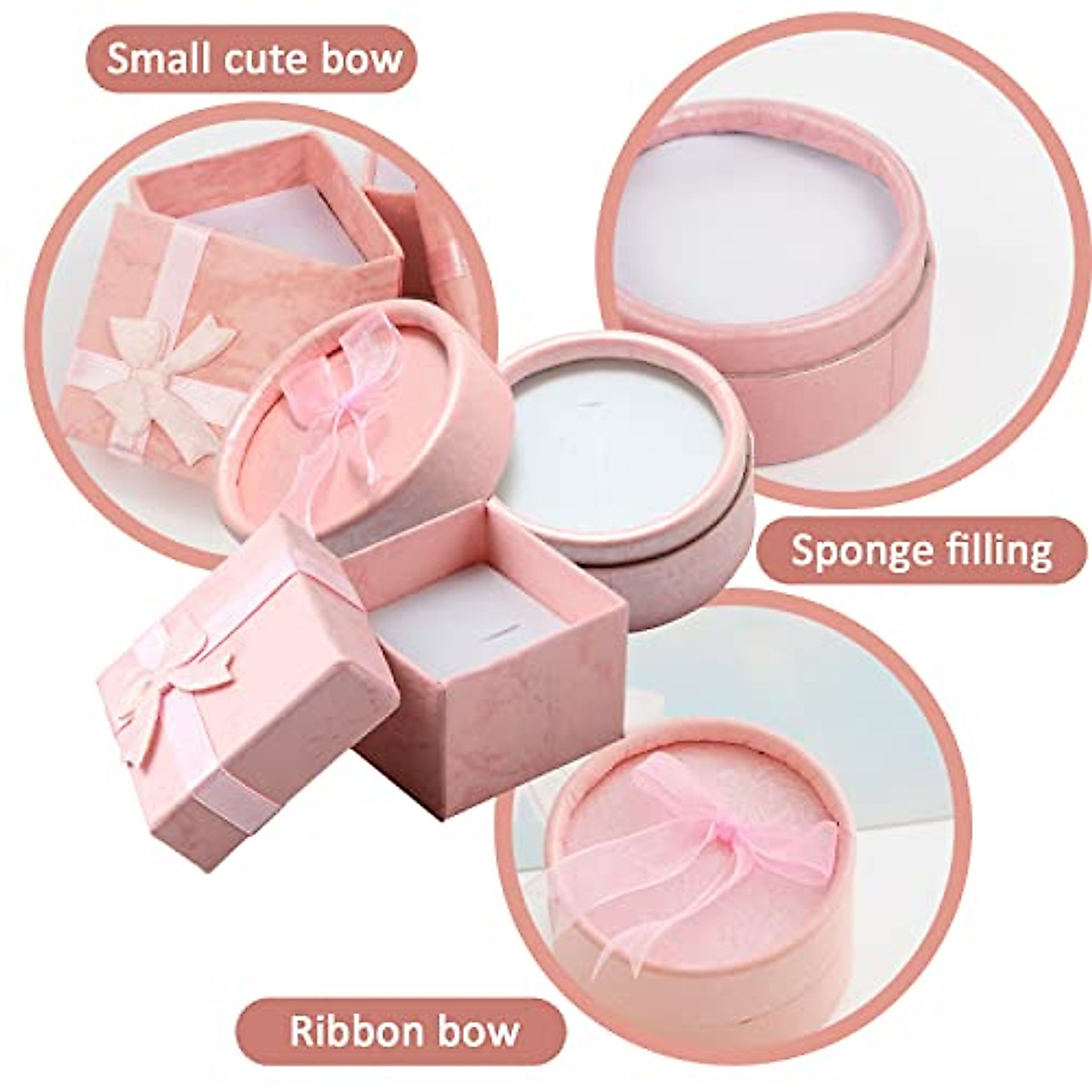 TACYKIBD 24Pcs Gift Box Set, Cardboard Ring Box with Foam and Bow Small Jewelry Box for Christmas, Birthday, Anniversaries, Valentine’s Day, Mother’s Day and Other Festivals (Assorted Color)