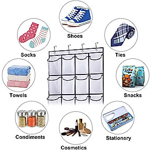 KIMBORA 2 Pack Over the Door Shoe Organizer 24 Large Mesh Pockets Hanging Shoe Holder Rack for Closet (white)