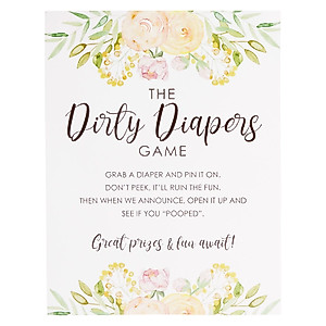 Sparkle and Bash Dirty Diaper Baby Shower Game for Girl with 12 Mini Pink Diapers, 8.5 x 11 Inch Instruction Card Sign