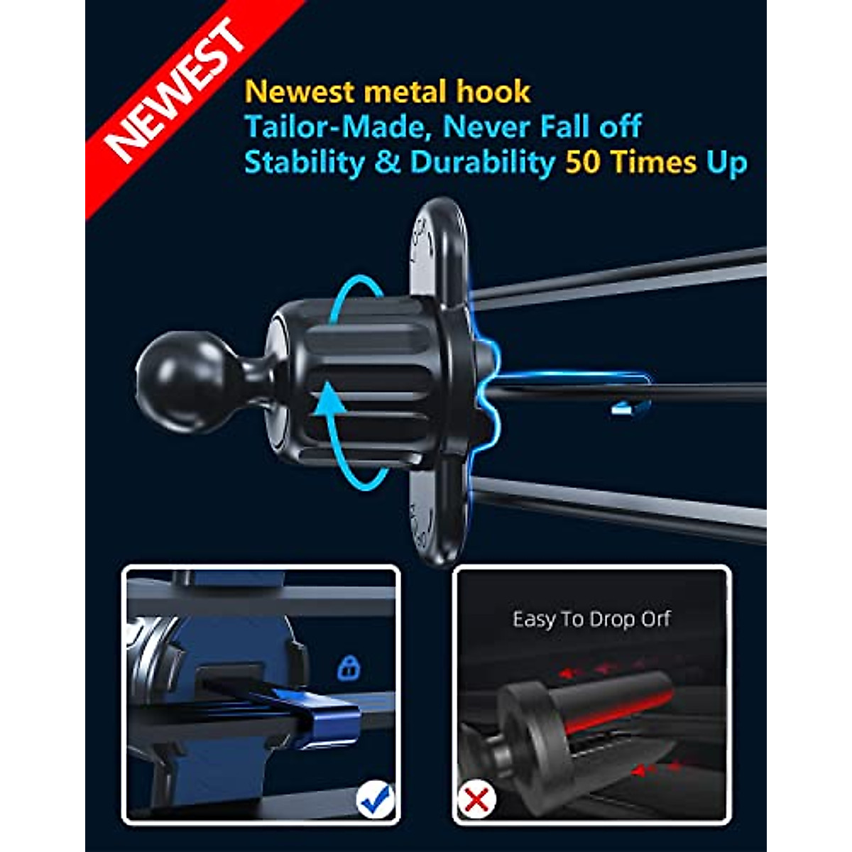 Upgraded Phone Mount for Car,[Easy One Touch Button] Car Phone Holder Mount for Dashboard Windshield Air Vent,Car Accessories for iPhone, All iOS & Android Cell Phone Gifts for Men