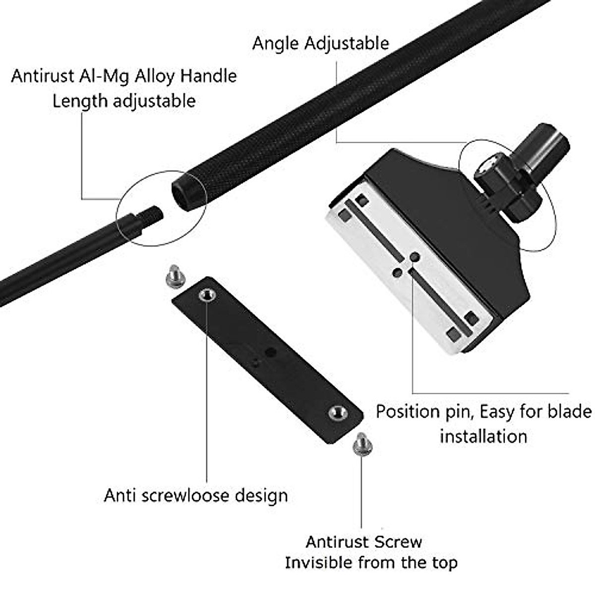 Fzone New Aluminum Magnesium Alloy Scraper Cleaner, Clean Brush with 10 Stainless Steel Blade for Aquarium Fish Plant Reef Tank Glass Cleaning Rotatable Head Extended to 26inch