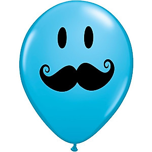 10 Pack 11" Smile Mustache Latex Balloons with Matching Black Ribbons Baby Shower Little Man Movember Barber Shop Tuxedo Party Decorations Green Blue Pink Orange