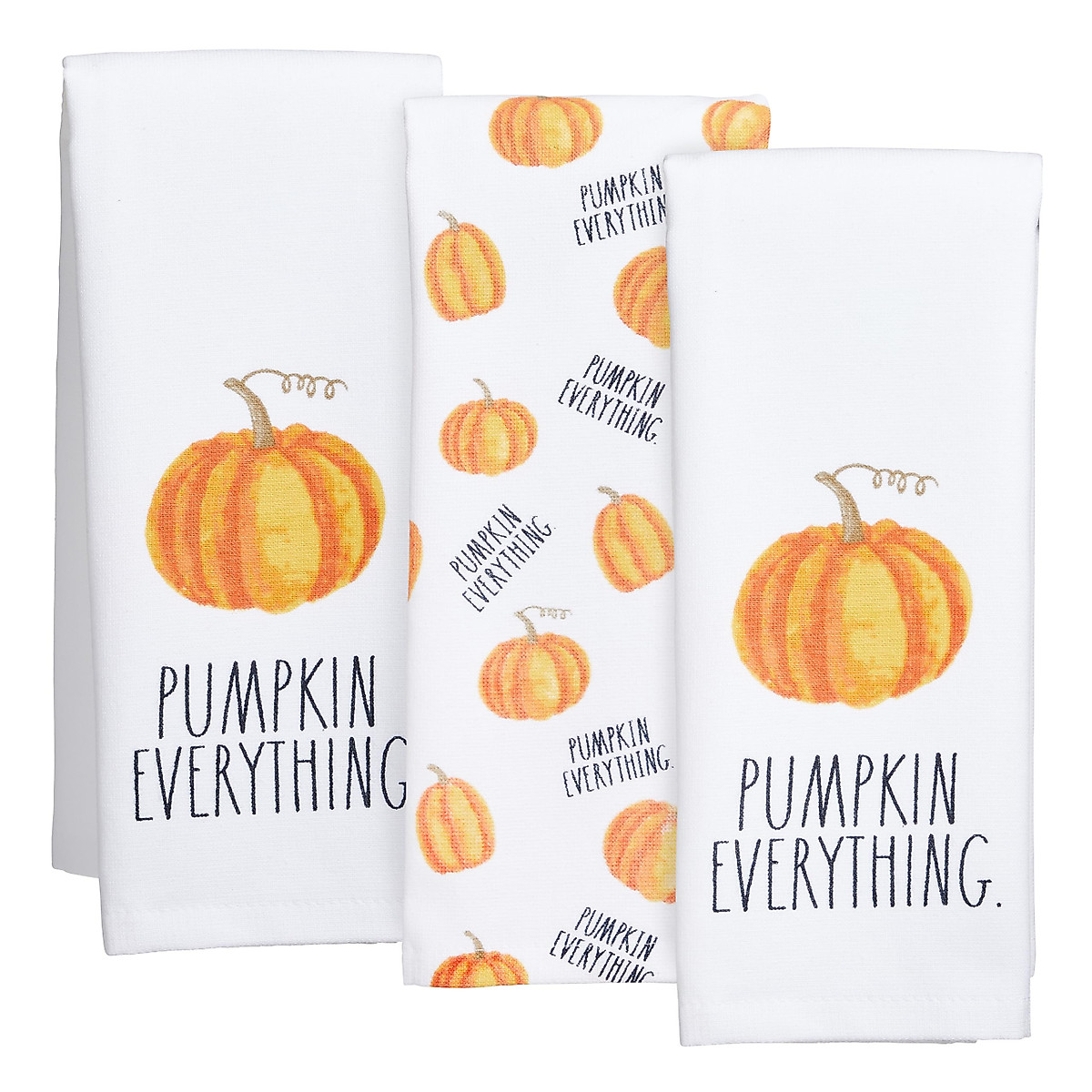Rae Dunn Set of Hand Towels for Kitchen and Bathroom, 100% Cotton, Embroidered Dish Towels, Decorative Hand Towels, Pumpkin Everything, 3 Pack