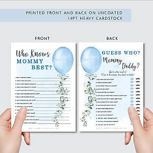 Your Main Event Prints Boy Baby Shower Games (Set of 6 Fun Activities for 25 Guests), Blue Boy Themed Baby Shower Games