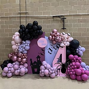 Halloween balloon arch kit-Black Hot Pink Purple Rose Gold Balloons for Halloween Day Birthday Party Decorations