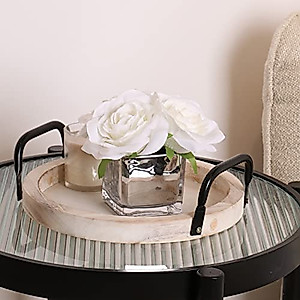 Nisoger Artificial Flowers in Vase, White Silk Rose Faux Flowers in Vase, Fake Flowers with Vase Bouquets Arrangements Home Decoration for Dinning Table Centerpieces Bedroom Bathroom Kitchen, White