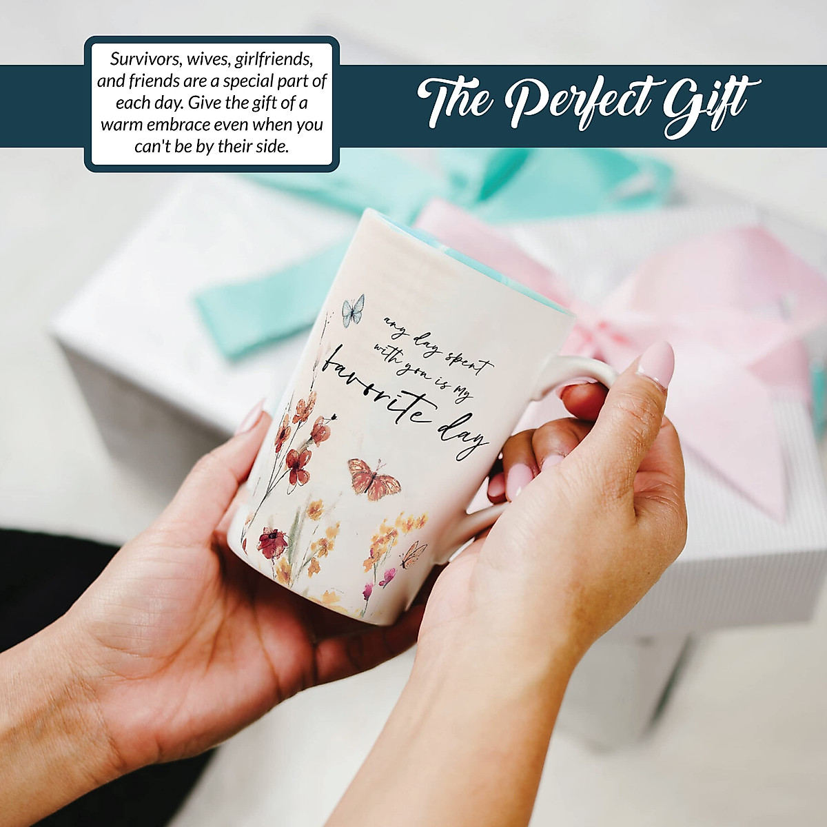 Pavilion - My Favorite Day 17-ounce Cup, Floral Pattern Coffee Mug, Butterfly Coffee Cup, Spring Summer Kitchen Ideas, Inspirational Gifts Microwave & Dishwasher Safe, 1 Count, Cream