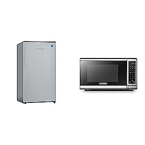 Frestec 3.1 CU' Mini Refregiator, Compact Refrigerator, Small Refrigerator with Freezer, Stainless Steel Look (FR 310 SL) & BLACK+DECKER EM720CB7 Digital Microwave Oven with Turntable Push-Button
