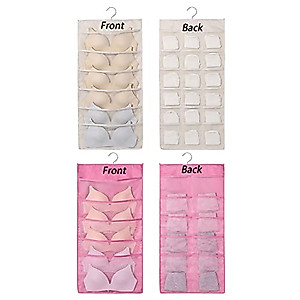 Anller Hanging Mesh Pockets, Dual Sided Wall Shelf Wardrobe Storage Bags, Closet Hanging Shelves with Rotating Metal Hanger, for Bra Socks Underwear Underpants, 2 Pack