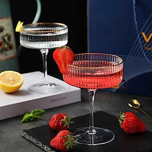 VIFVOR Coupe Glasses Set of 6, Cocktail Glasses 10 oz Classic Old Styling Martini Glass Set with Gift Box Packaging Elegant Hand Blown Martini Glasses for Cocktail, Champagne, Bar and Gift