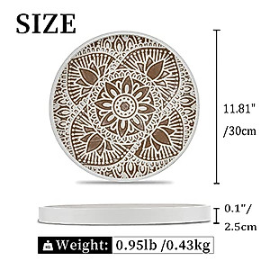 Hanobe Round Wood Decorative Tray: Rustic Coffee Table Tray Farmhouse Tray Decor White Washed Centerpiece Wooden Serving Trays Rounded Tray for Kitchen Counter Boho Ottoman Tray for Home