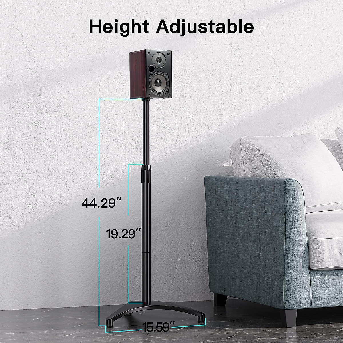 PERLESMITH Speaker Stand Height Adjustable - Extends 19.29" to 44.29" - Holds Satellite Speakers & Small Bookshelf Speakers up to 9 lbs, Floor Stands for Sony Bose Polk JBL Yamaha and Others - 1 Pair