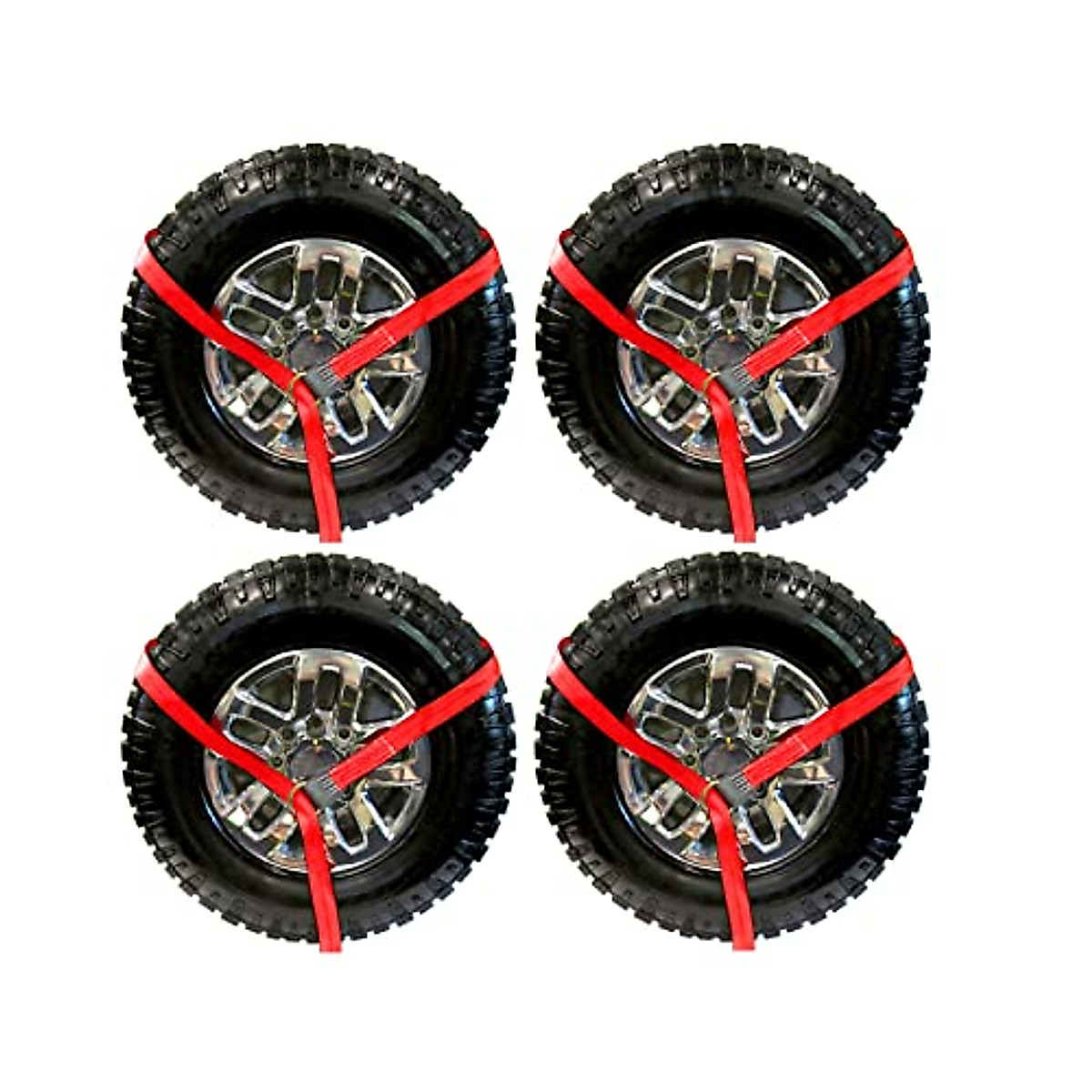 Reinforced Tie Down Lasso Straps 2" x 8 FT | Red | 2" Ratchets with Finger J Hooks | (Pack of Four) Car Hauler, Flatbed, Tow Truck, Professional Quality/Use