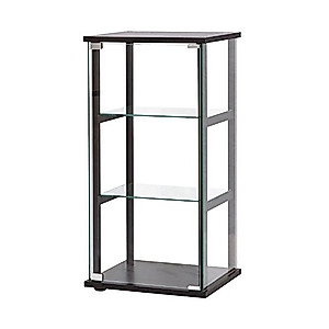 Home Square Living Room Furniture, 2 Piece, 33.5" H Contemporary 3 Shelf Glass Curio Cabinet Display Case in Black and Clear