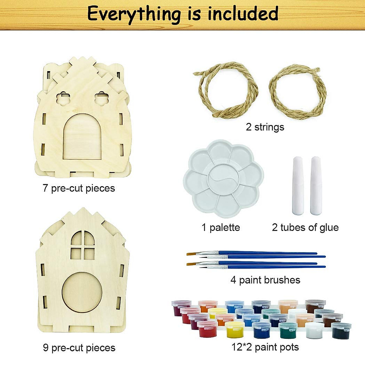 Icoodus Large Bird House Kits for Children to Build, Art Craft Wood Toys Birdhouse Kits for Kids 8-12 4-8, Make Your Own Birdhouse, Include Paints & Brushes, Wooden Arts for Girls Boys