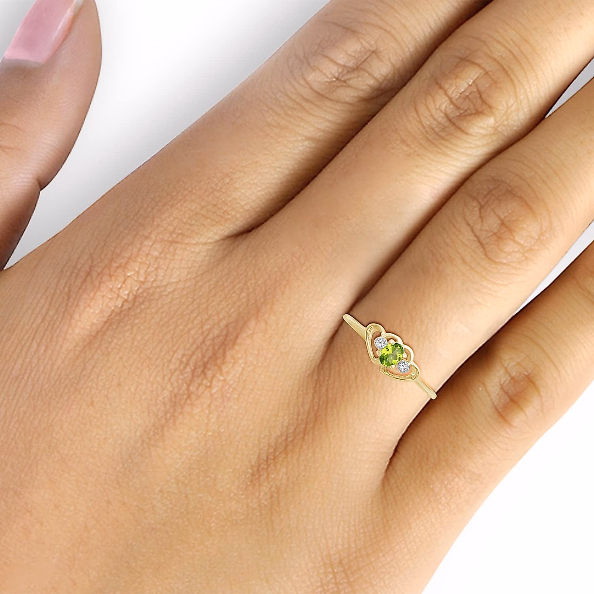 JEWELEXCESS 0.18 CTW Peridot & Accent White Diamonds Ring in 14K Gold Over Silver