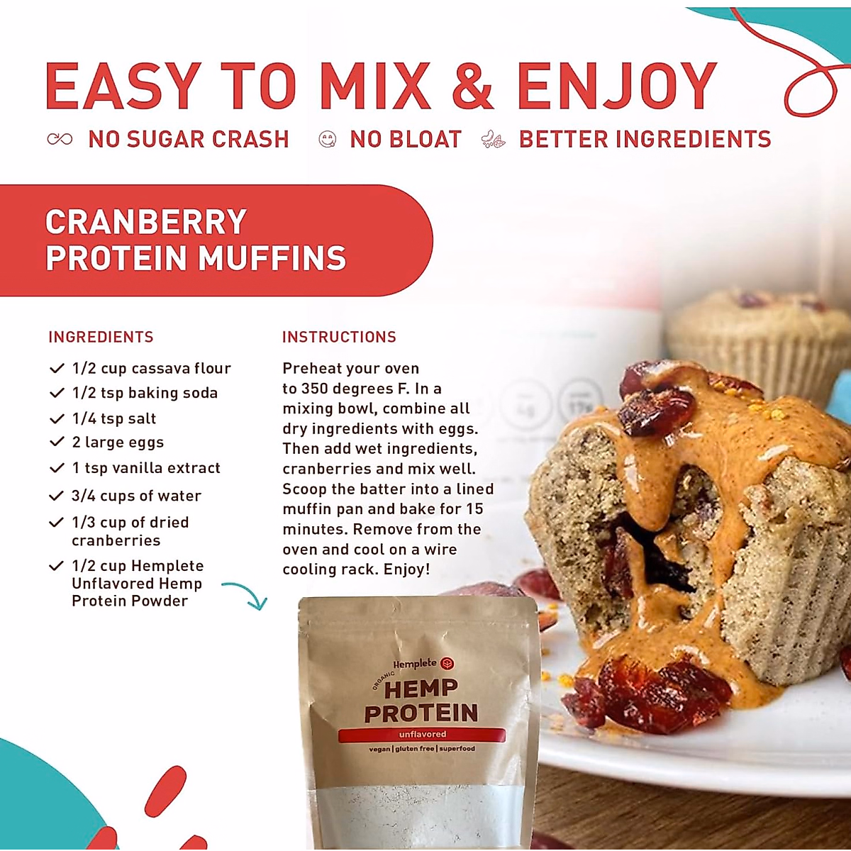 hemplete Organic Hemp Heart Unflavored Vegan Protein Powder, Plant-Based for Balanced Nutrition, All-Natural, 1 Ingredient, No Artificial Ingredients, Easy to Digest & Mix (10oz)