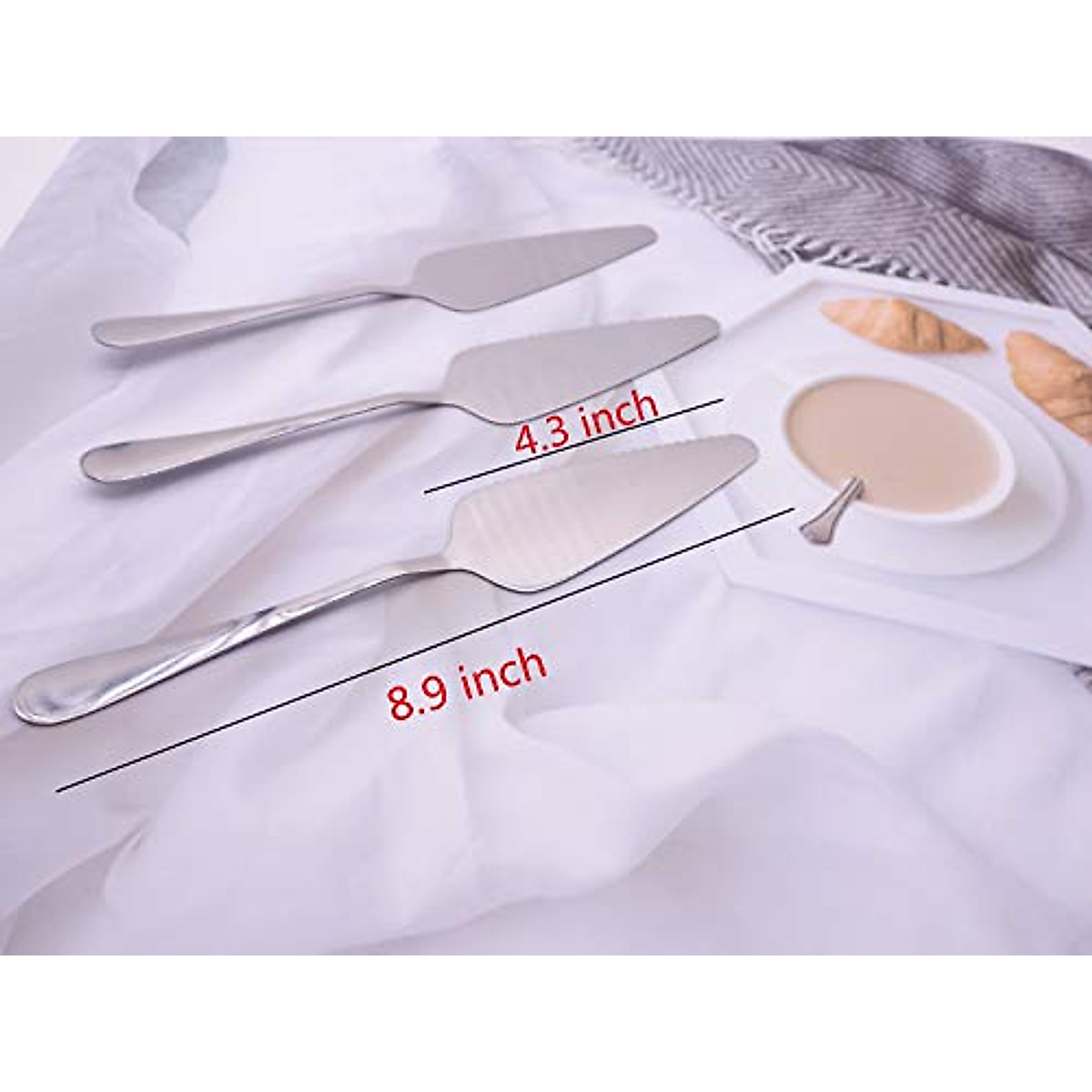 Pie Cake Server Party and Daily Wedding Cake Knife Stainless Steel Pizza Cutter All in One Server with Serrated Cutting Edge (Silver, 6)