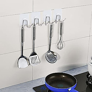 8 Pieces Adhesive Hooks Wall Hooks for Hanging,Heavy Duty Wall Hangers Without Nails,Double Hook Design Hooks for Bathroom Kitchen,Home.40 Lb(Max) (White)