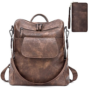 CLUCI Backpack Purse for Women Fashion Leather Designer Travel Large Convertible Ladies Shoulder Bags Two-toned Coffee Women Wallet Large Leather Designer Zip Around Card Holder Organizer Brown