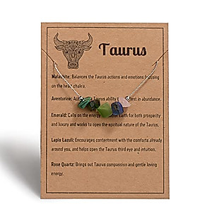 Silver Taurus Necklace Raw Crystals Zodiac Necklace for Women, Natural Stone Zodiac Sign Choker Astrology Jewelry Healing Crystals Horoscope Gifts