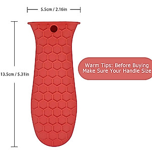 Silicone Hot Handle Cover, 5.31 Inch Cast Iron Handle Cover Hot Skillet Handle Cover Holder Rubber Hot Resistant Non Slip Pot Holder Sleeve for Metal Frying Pans Aluminum Cookware Handles -L (Red)