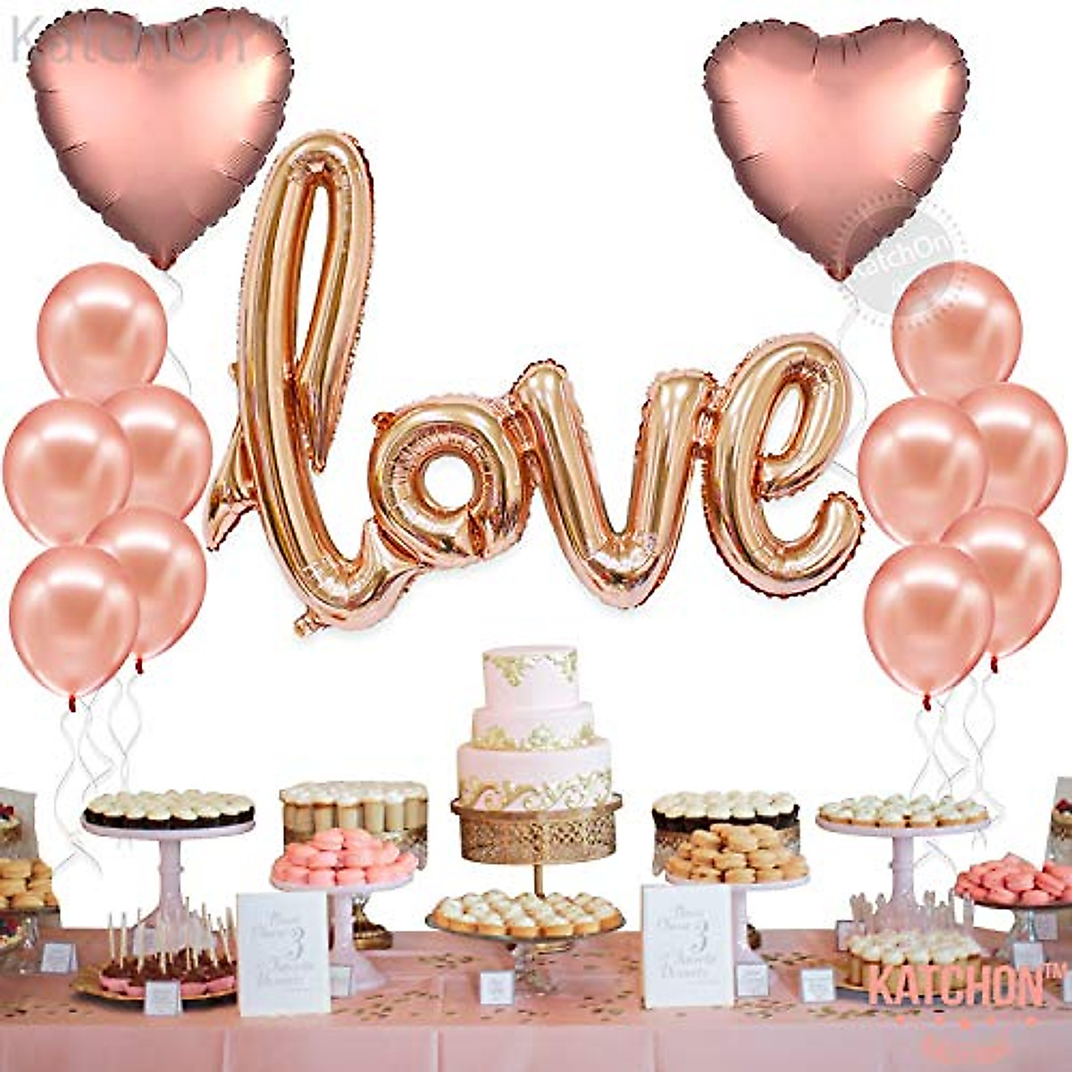KatchOn, Large Rose Gold Love Balloon Letters - 36 Inch | Heart Balloons, Wedding Shower Balloons | Love Letter Balloons for Romantic Night Decorations | Bridal Shower Decor | I Love You Balloons
