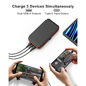 CONXWAN Solar Charger 27000mAh Power Bank with 4 Solar Panels & 3 USB Outputs, 3A Fast Charging Portable Charger USB C External Battery Pack Compatible with Smartphones Tablets