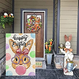 CROWNED BEAUTY Happy Easter Bunny Garden Flag Bubbles 12x18 Inch Double Sided for Outside Burlap Small Yard Holiday Decoration CF703-12