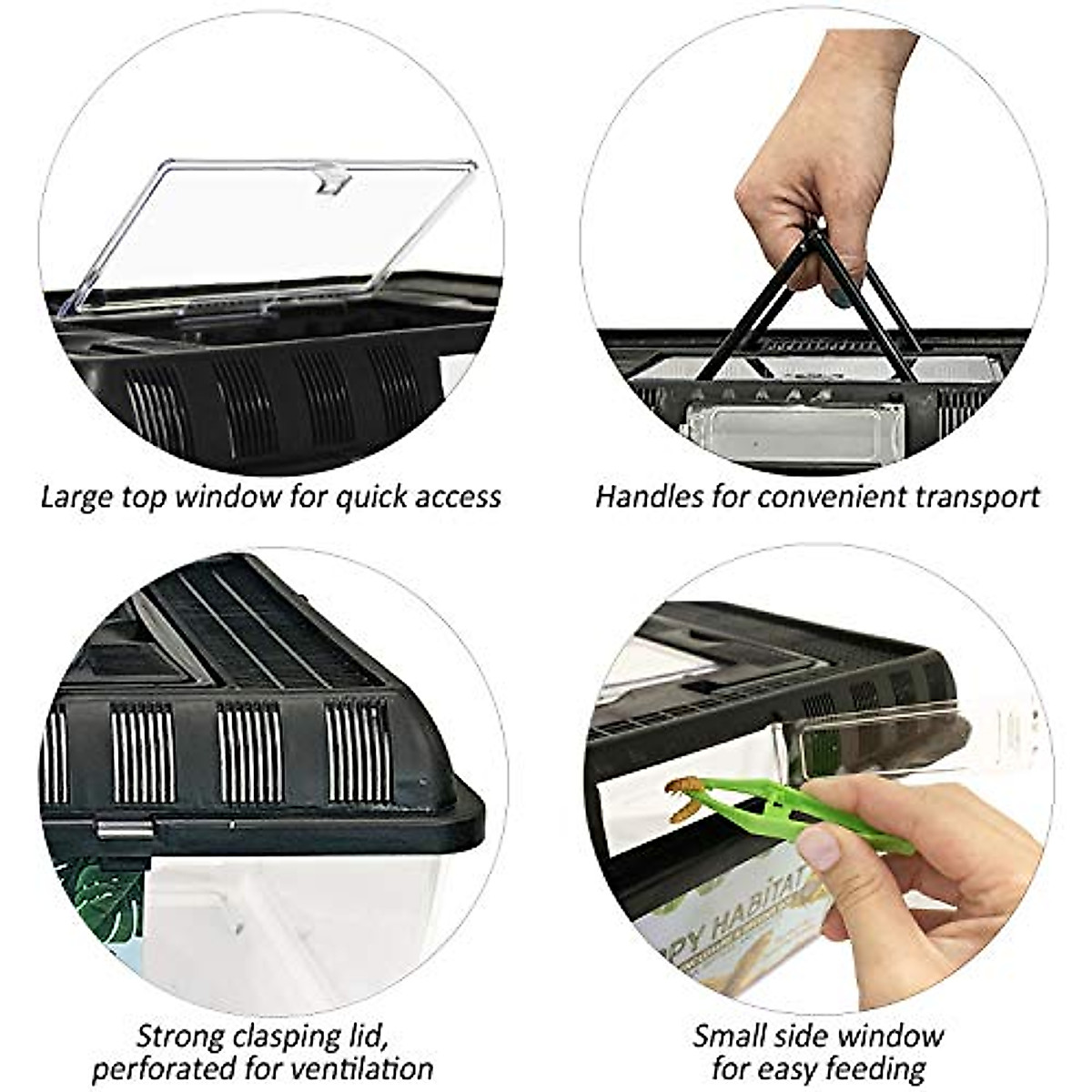 Exotic Nutrition Happy Habitat (Large) - Ventilated Enclosure & Breeder Box - for Live Feeder Insects, Reptiles, Amphibians & Other Small Pets - Durable Plastic Portable Terrarium
