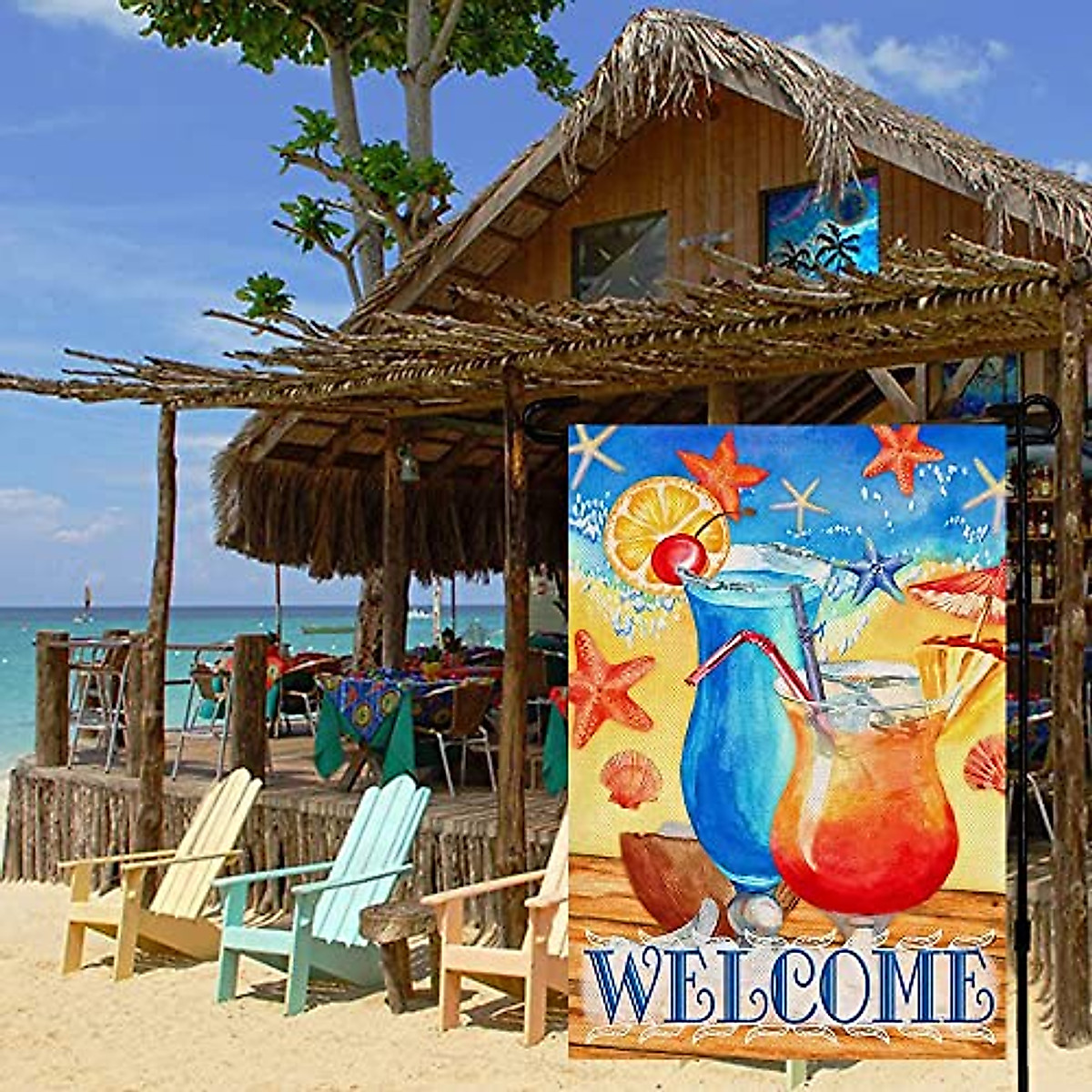 Summer Welcome Garden Flags for Outside 12x18 Double Sided Tropical Hawaii Beach Vertical Garden Yard Flags Pool Home Party Outdoor Garden Decor Banner