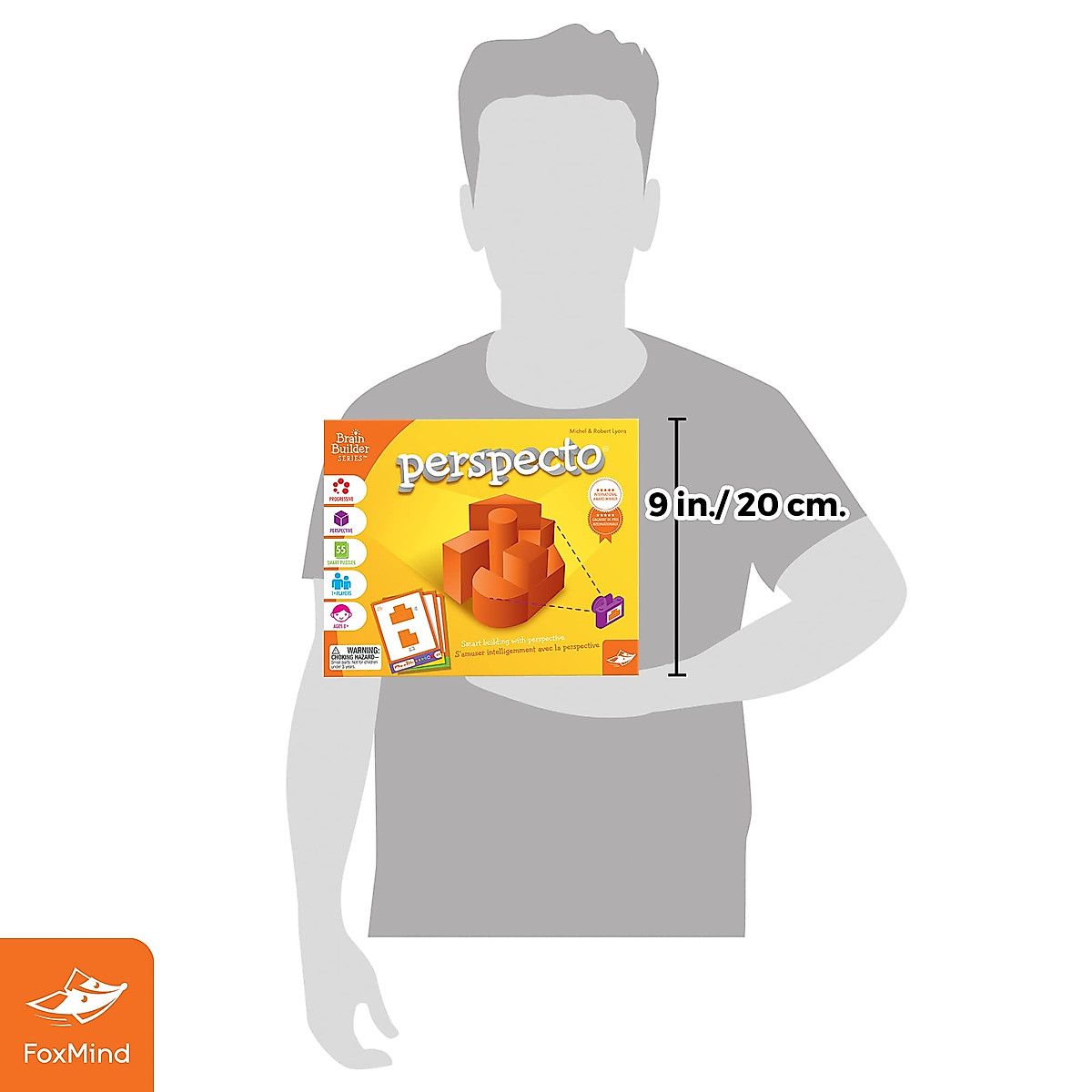 FoxMind Games: Perspecto Spatial Logic and Visualization Game, Smart Building with Perspective, 55 Smart Puzzles to Work Through, 6 Levels of Complexity, Develops STEM Skills, 1+ Players, For Ages 8+