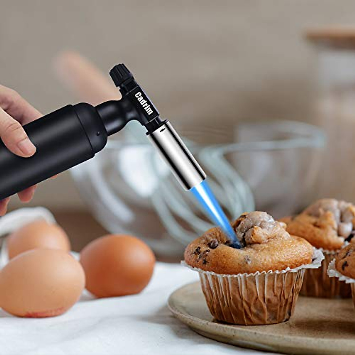 Big Butane Torch, Powerful and Strong Kitchen Torch Lighter with Safety Lock and Adjustable Flame, Refillable Blow Torch for Creme Brulee, Baking, Desserts and Searing