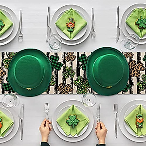 Seliem St. Patrick's Day Shamrock Clover Table Runner, Black Stripe Buffalo Polka Dot Leopard Kitchen Dining Table Decor Irish Burlap Home Decoration Indoor Outdoor Holiday Party Supply 13 x 72 Inches