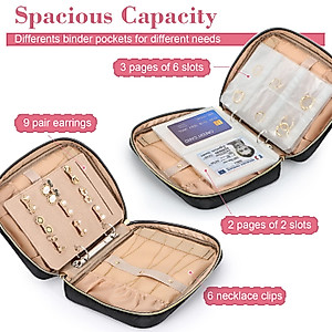 Jewelry Travel Organizer Case, Clear Jewelry Storage Book Ring Binder with Pockets, Lightweight Jewelry Bags Booklet Small Zipper Pouch Bag for Necklaces Earrings Rings Bracelets, Black