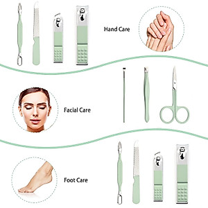 Manicure Set Nail Clipper Set Men Women Toe Finger Nail Clipper Personal Care Tools with Portable Travel Case Manicure Pedicure Tools Grooming Kit Gift for Men Women Family Friends Wife(Green)
