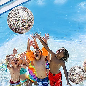 Inflatable Beach Balls Bulk Jumbo 16" Glitters Pool Toys Balls for Pool, Beach, Summer Pool Party - Swimming Pool Game Water Beach Toys Kid Party Favor Luau Decorations Blow Up Beach Ball (12 Pack)