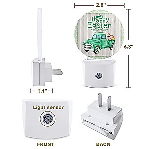 Night Light Plug into Wall, LED Nightlights Easter Green Truck with Eggs and Bunny Wood Grain Small Nightlight Auto Dusk-to-Dawn Sensor Lamp LED Night Lights for Kid's Bedroom, Bathroom