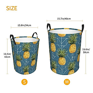 Gold Pineapple Background Printed Circular Hamper Laundry Basket For Bathroom Toy Storage Organizer Basket Collapsible Round With Handles Laundry Hamper