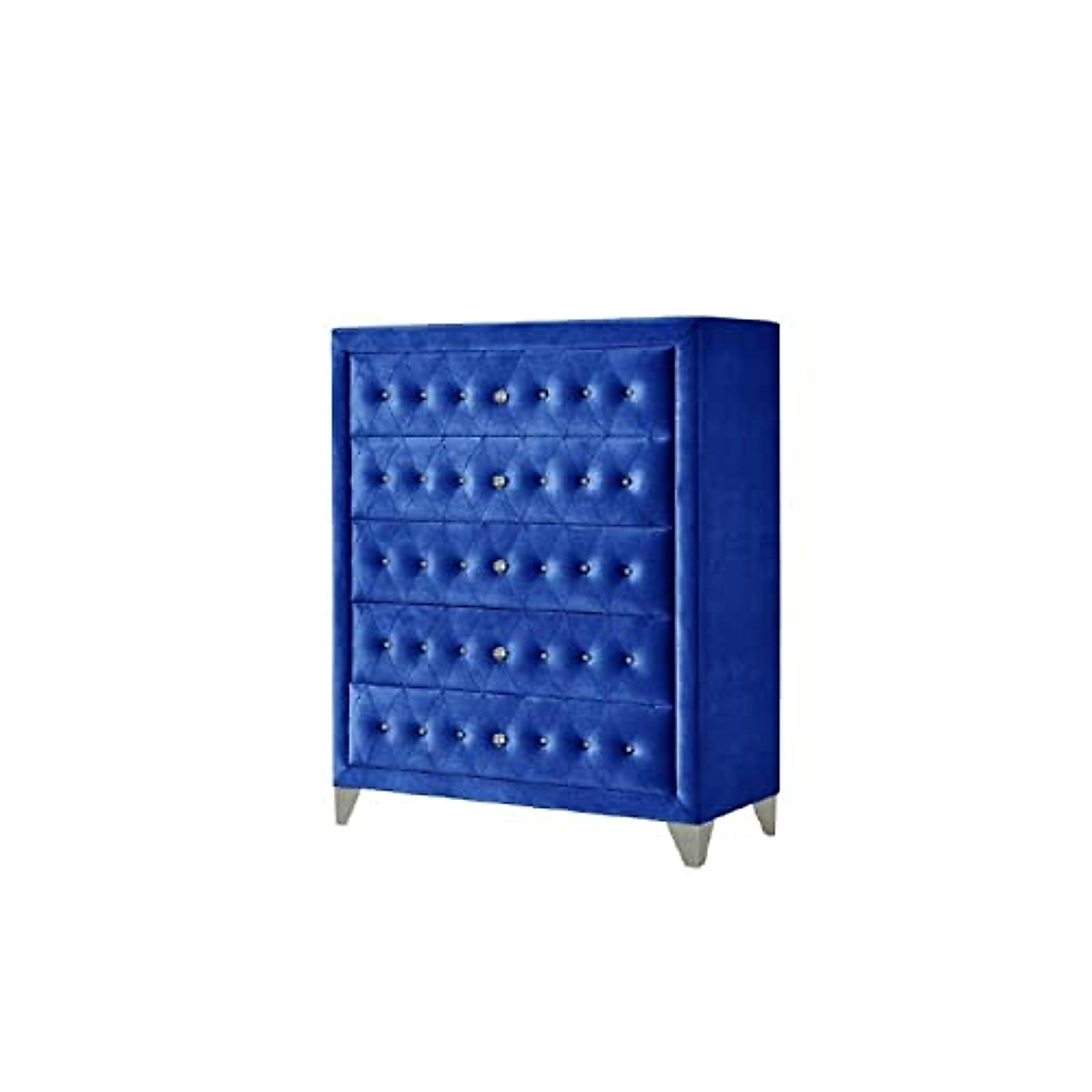 Acme Furniture 5 Drawers Velvet Chest with Button Tufted, Blue