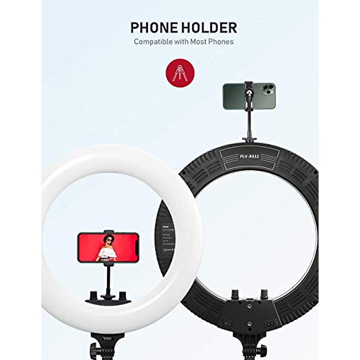 18" LED Ring Light with 72" Adjustable Stand, 4800LM 3000K-6500K 432pcs SMD LED CRI 90+ Dimmable Ring Light Kit for Camera, YouTube, Makeup, Portrait Shooting