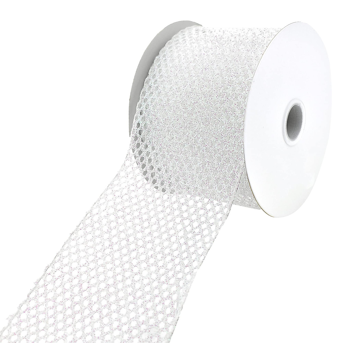 Homeford Christmas Iridescent Glitter Net Wired Ribbon, 2-1/2-Inch, 10-Yard - White