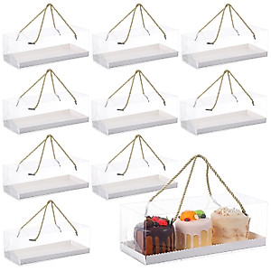 30 Pcs Clear Cupcake Boxes Bakery Cake Boxes with Handle and Paperboard Plastic Rectangular Cupcake Containers Portable Clear Gable Boxes Dessert Cookies Gift Boxes for Party Favor 10.8 x 4.3 x 3.7''
