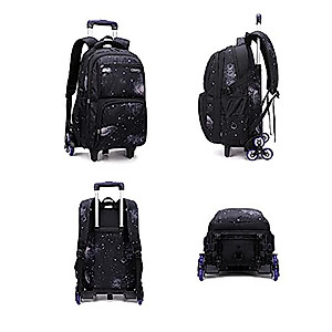 Boys Rolling Backpacks Kids'Luggage Wheeled Backpack for School Boys Trolley Bags Space-Galaxy Durable Bookbag with Lunch Bag
