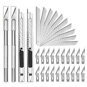 34 Pack Craft Knife, Utility Knife Box Cutters with 30 PCS Spare Exacto Knife Blades Kit for Office, Home, Paper Knife, Arts Crafts, Scrapbooking, Hobby