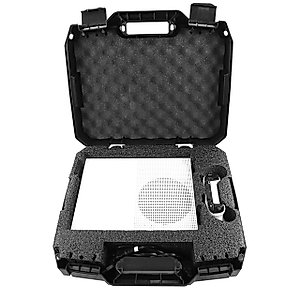 CASEMATIX Travel Case Compatible with Xbox One S - Hard Shell Carrying Case with Protective Foam Compartments for Console, Controller, Power Adapter, Games and More Accessories, Case Only