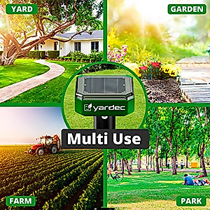 YARDEC Gopher Repellent Ultrasonic Solar Powered - Easy to Use Solar Mole Repellent Ultrasonic with an Auger Drill Bit - IP65 Waterproof Sonic Repeller Stakes for Groundhog, Vole, Snake, etc (4-Pack)